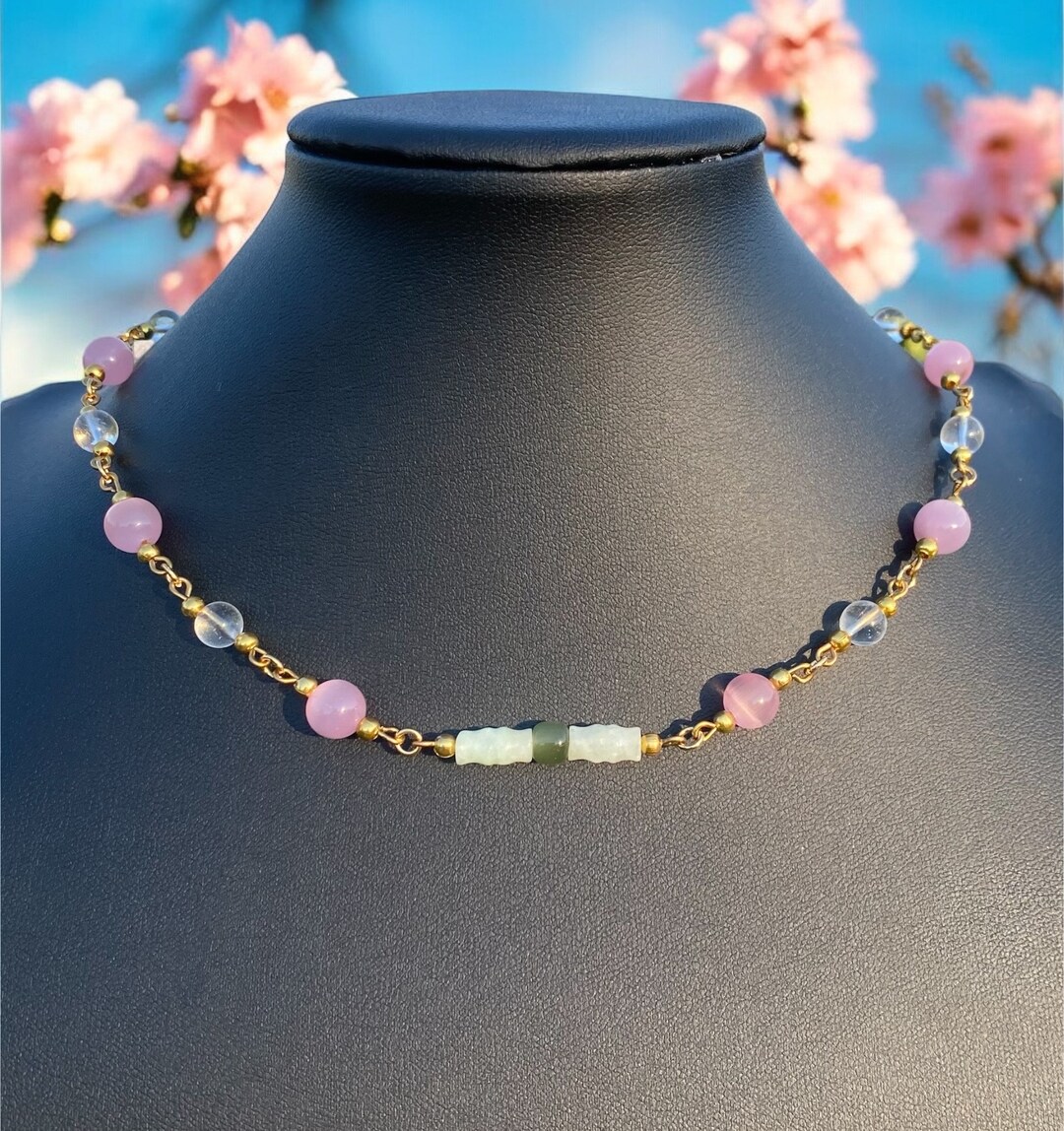 Handmade Demon Slayer Nezuko Inspired Crystal Necklace: Pink Cat Eye ...