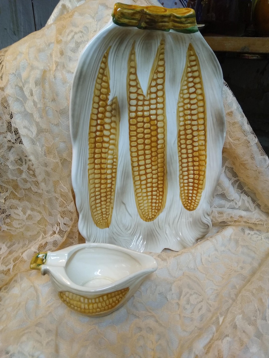 Retro 1950s Ceramic Corn on the Cob Vegetable Dish and Butter Boat MCM ...