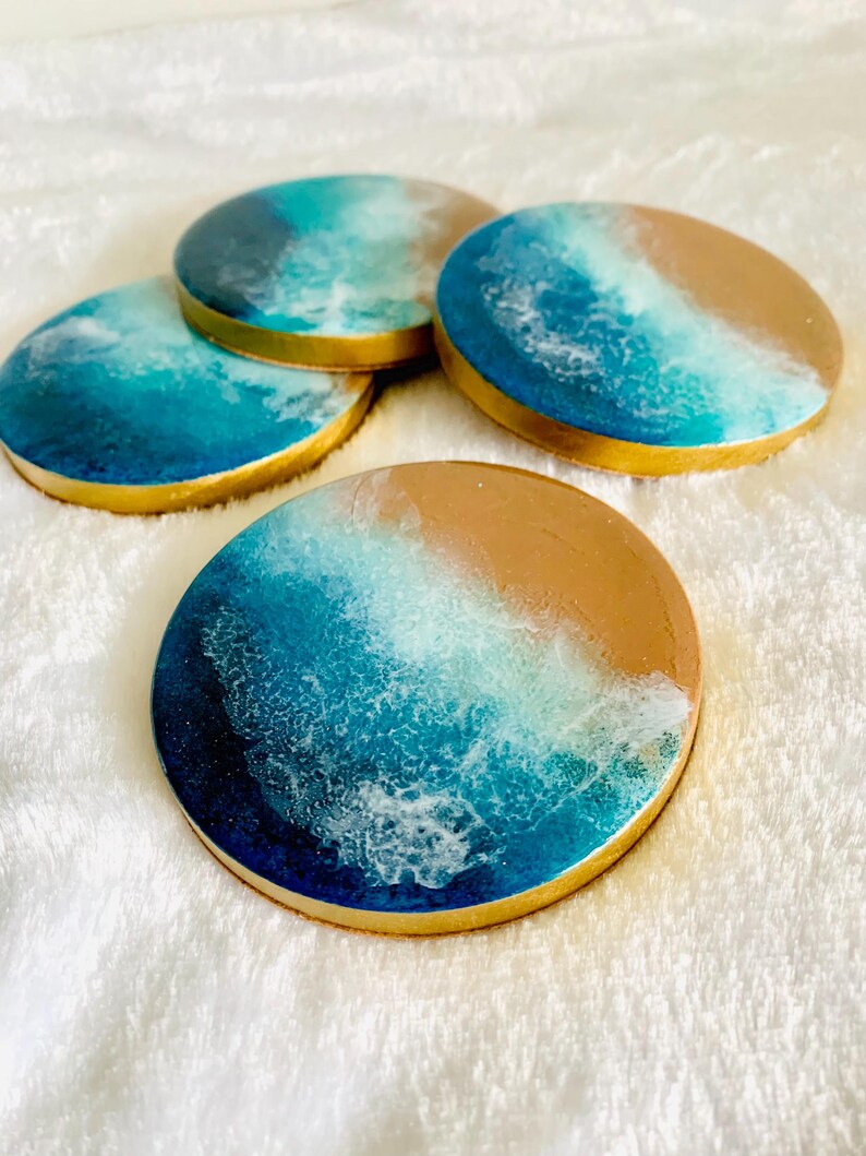 Resin Ocean Coasters: Coastal Wood Base Coasters, 4 Inch - Etsy