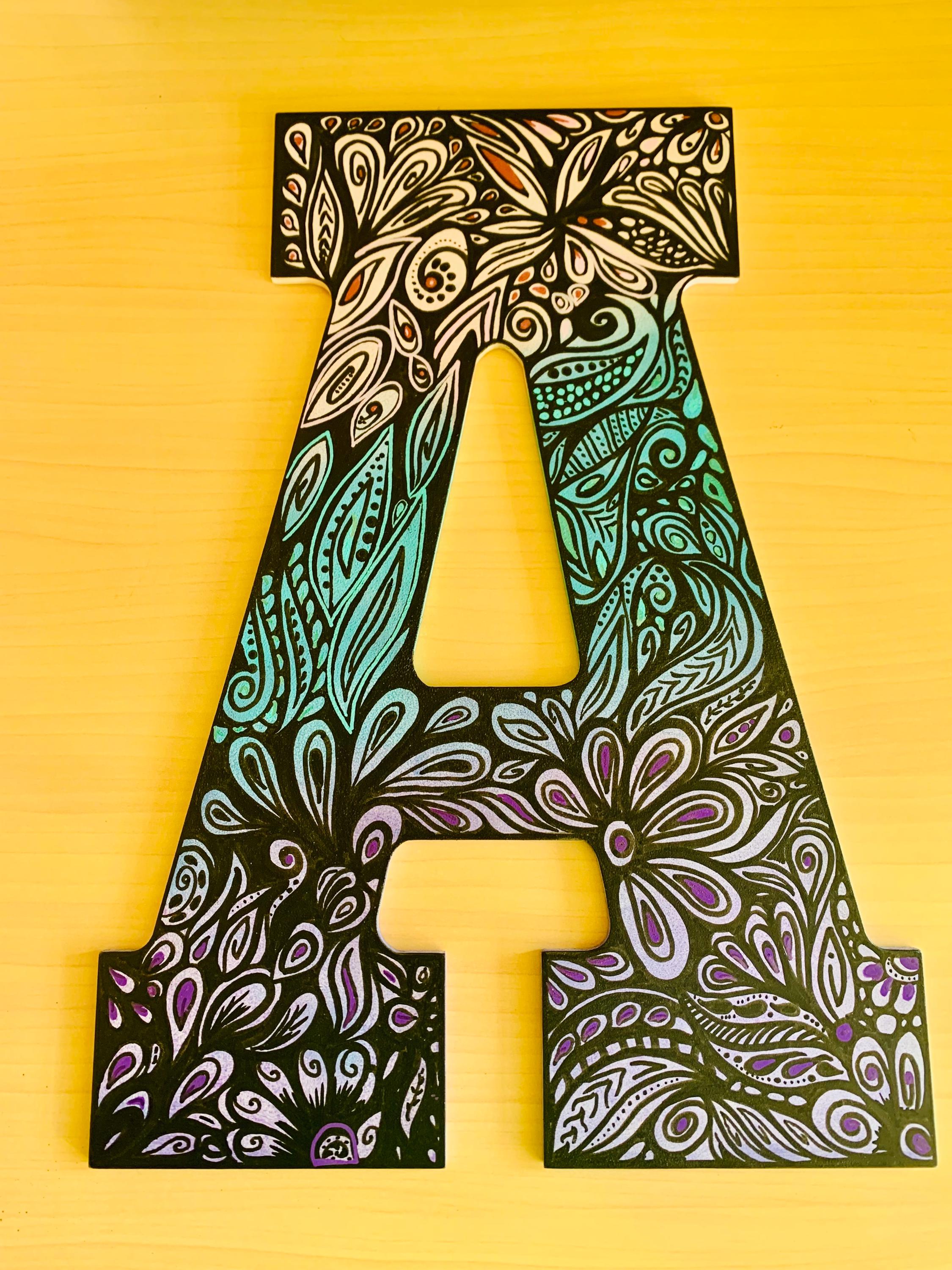 Custom Zentangle Wooden Letter: Hand-painted Art Decor (32x20x0.5 Cm ...