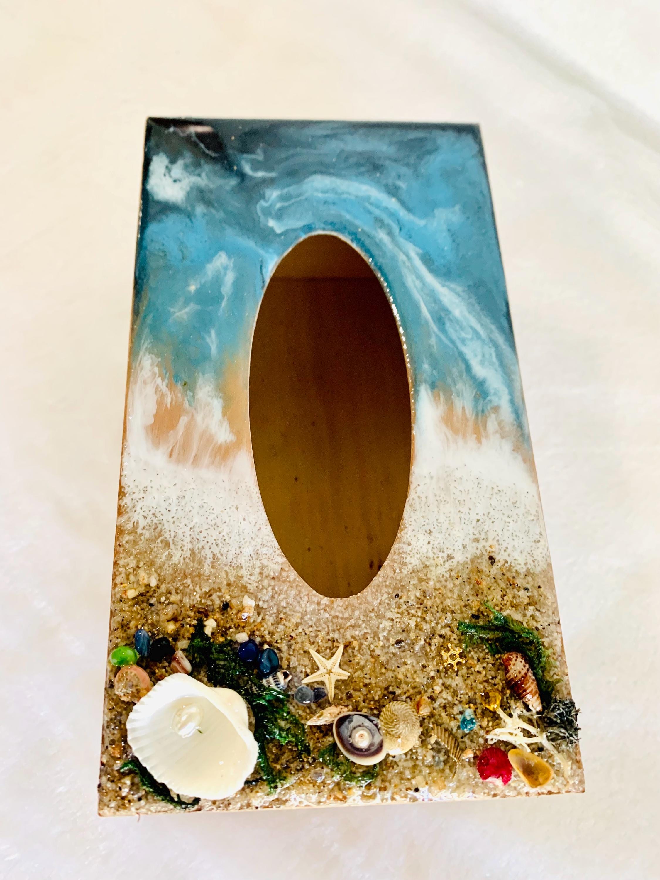 Epoxy Resin Beach Tissue Box Cover: Rectangular Wood Seascape Art - Etsy