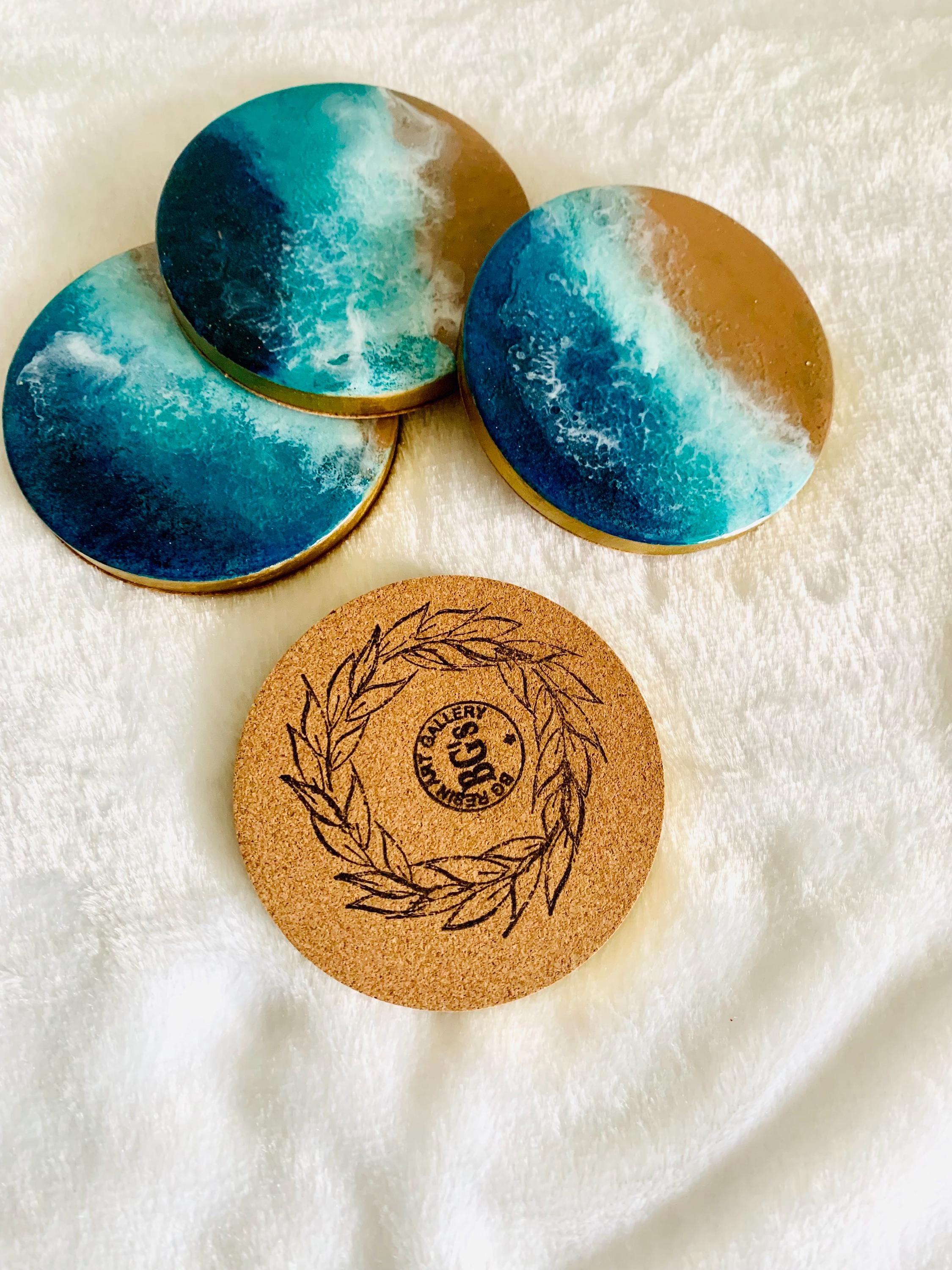 Resin Ocean Coasters: Coastal Wood Base Coasters, 4 Inch - Etsy