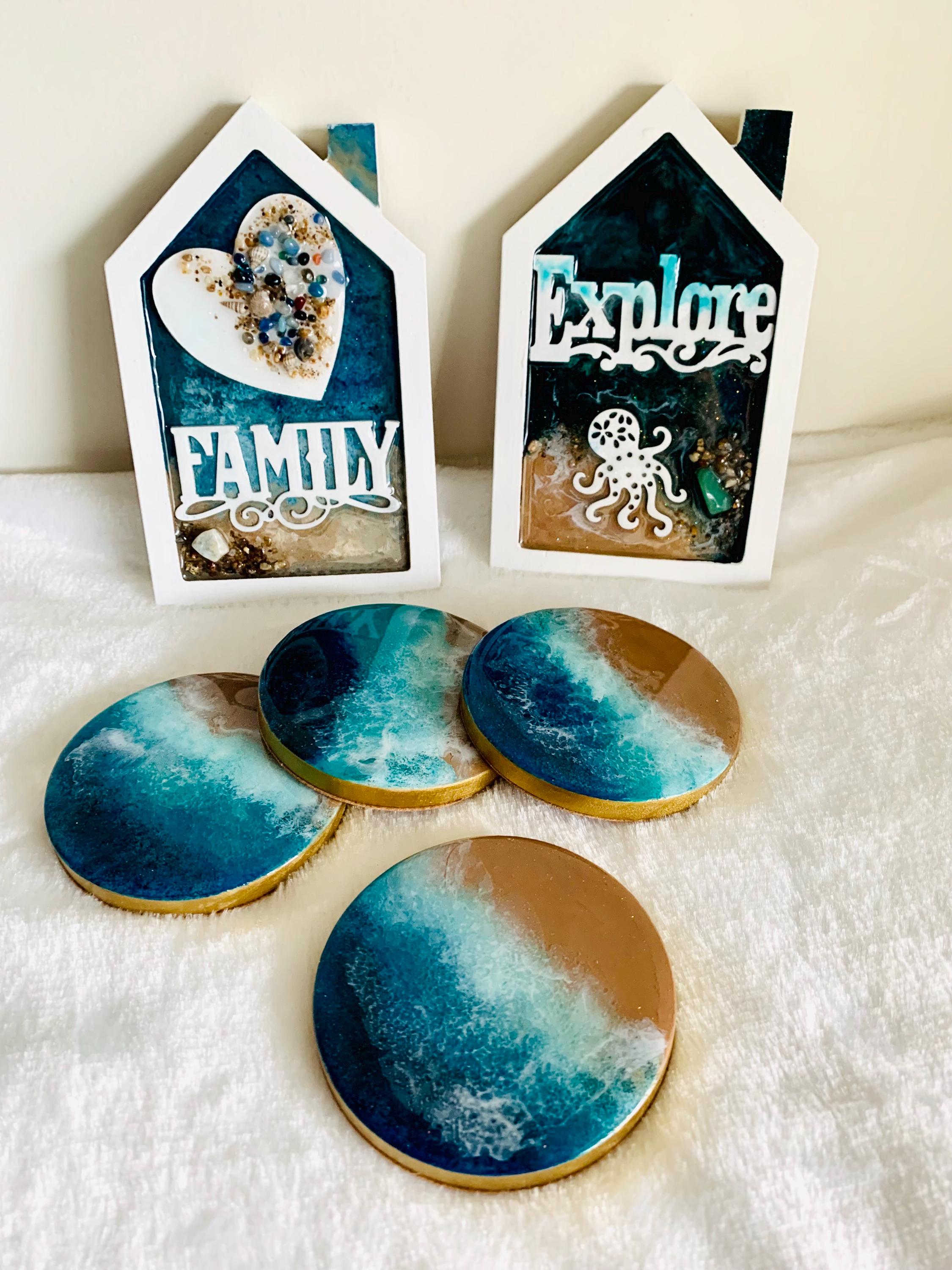 Resin Ocean Coasters: Coastal Wood Base Coasters, 4 Inch - Etsy