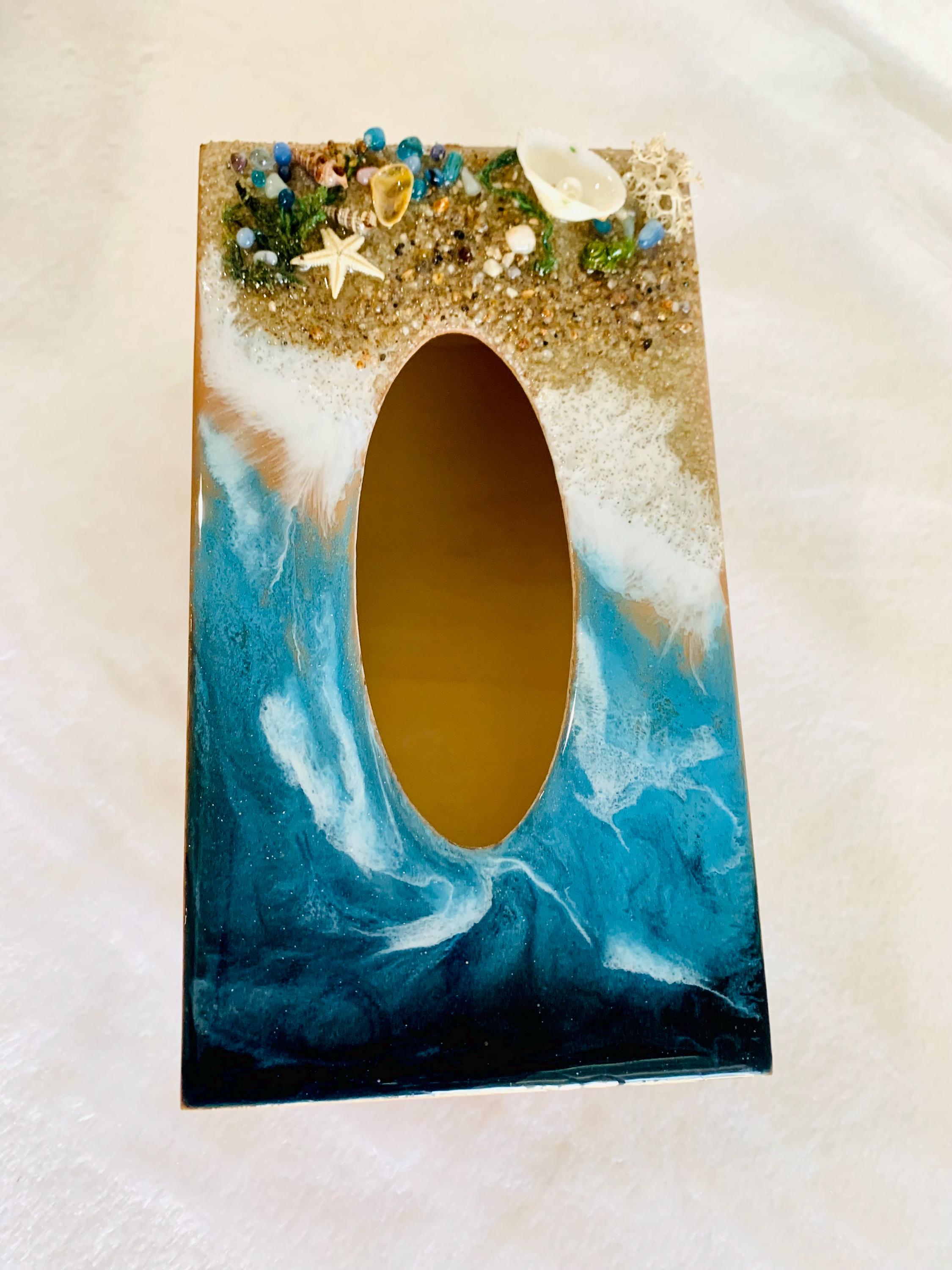 Epoxy Resin Beach Tissue Box Cover: Rectangular Wood Seascape Art - Etsy