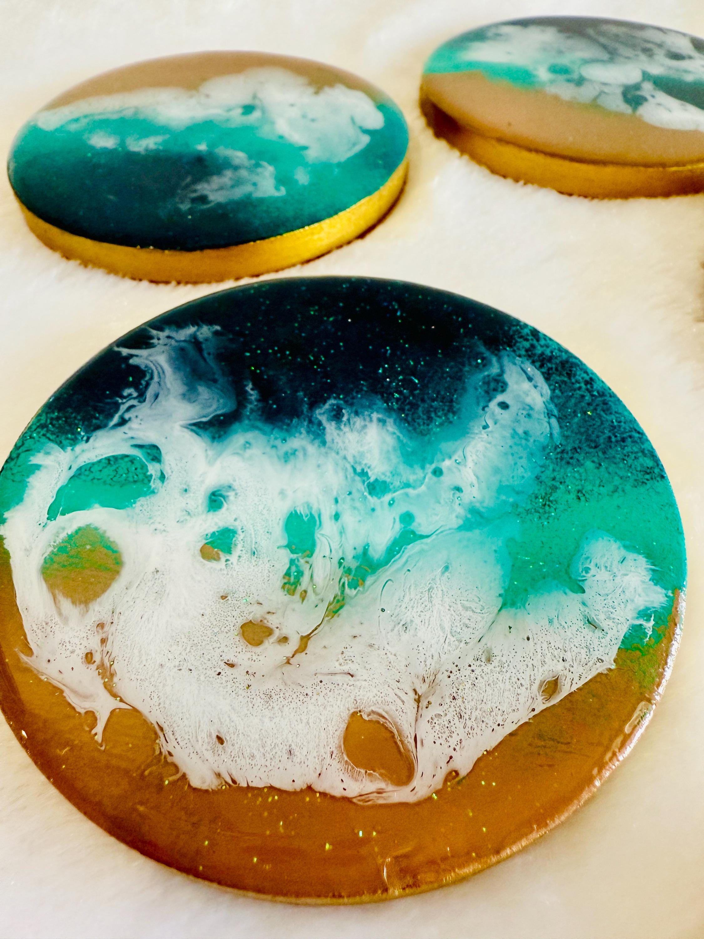 Resin Ocean Coasters: Coastal Wood Base Coasters, 4 Inch - Etsy