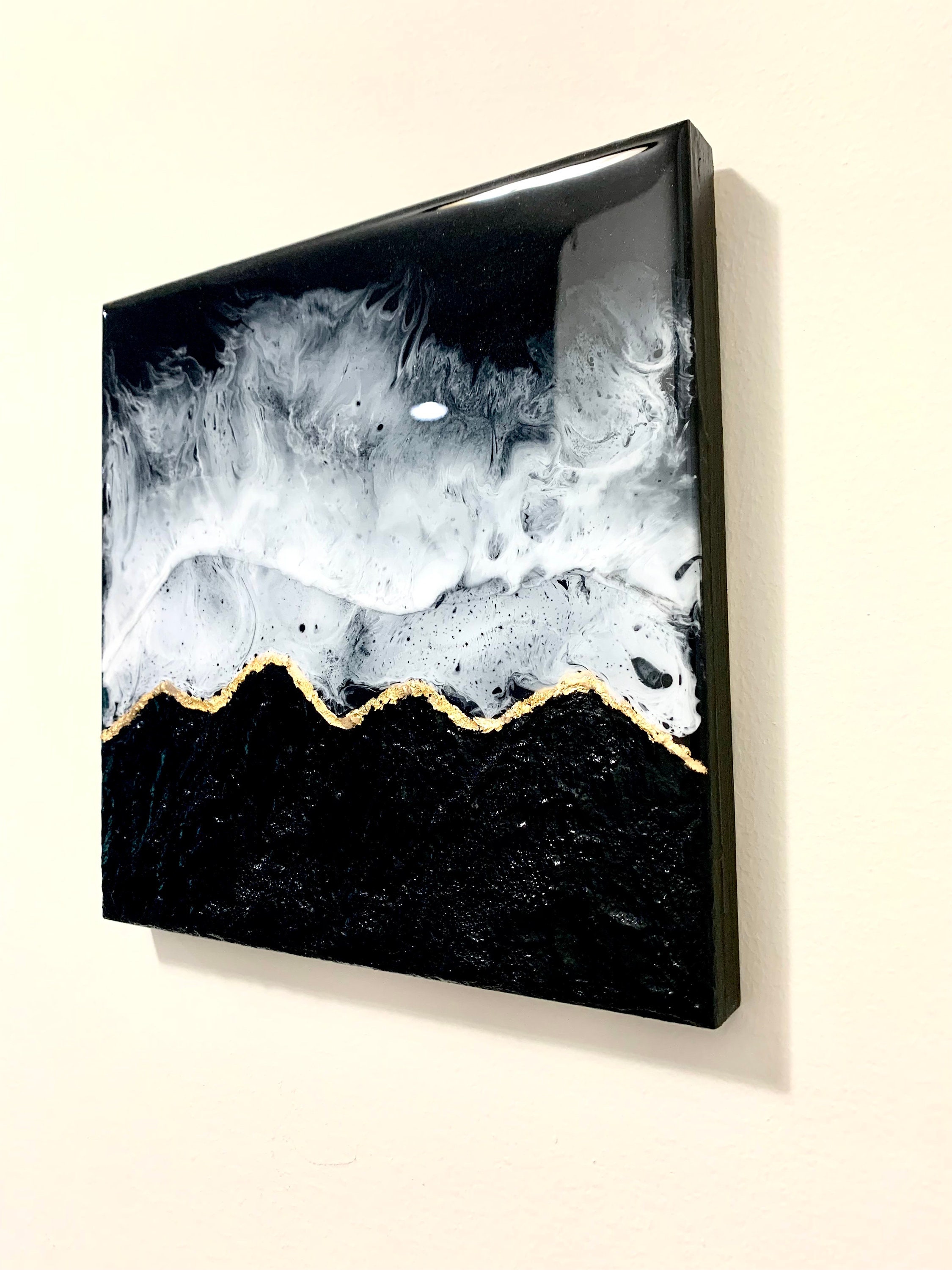 Black Water Waves Decor Black Beach Decor Resin Night Sky Wall Art ...