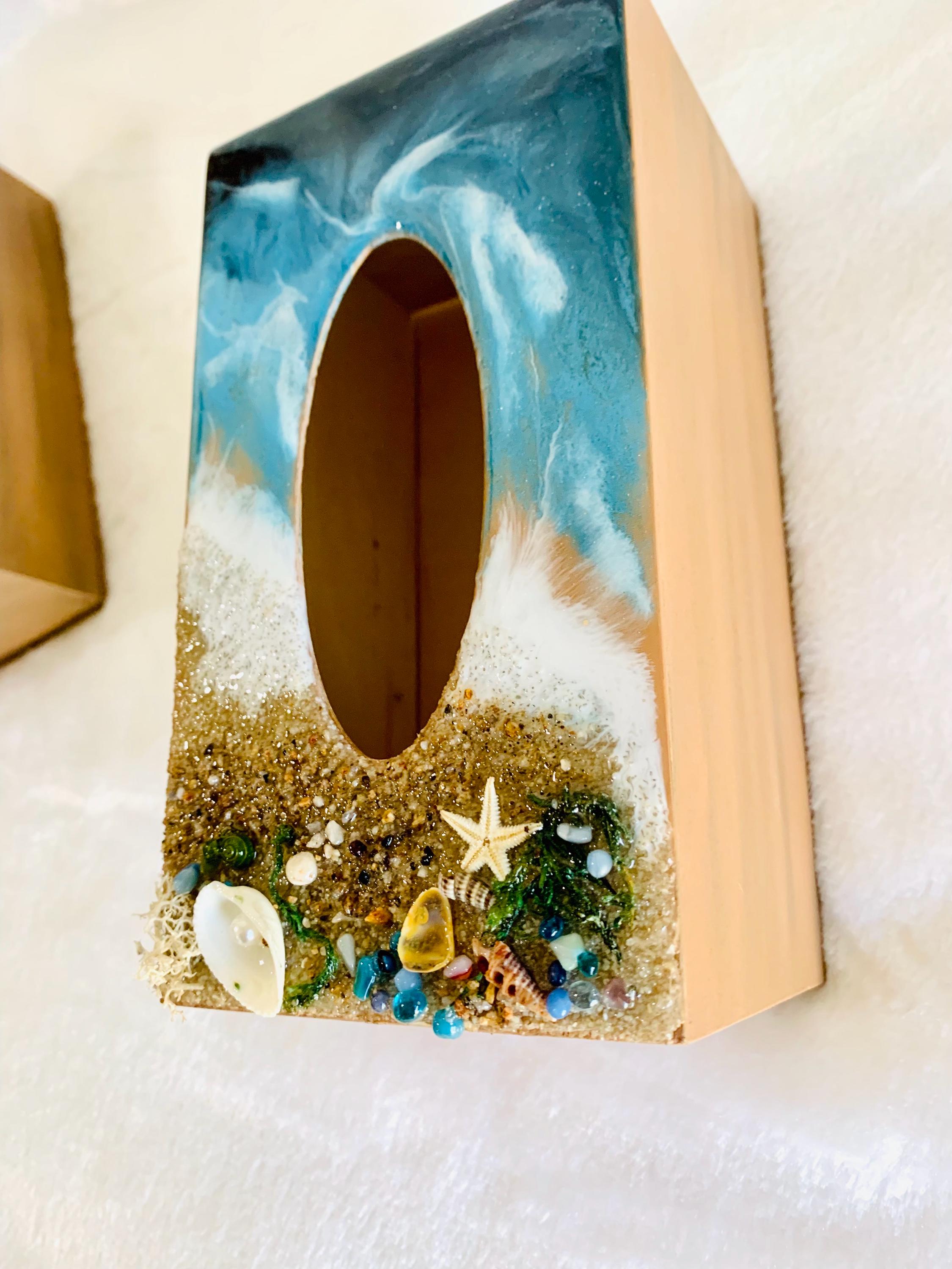 Epoxy Resin Beach Tissue Box Cover: Rectangular Wood Seascape Art - Etsy
