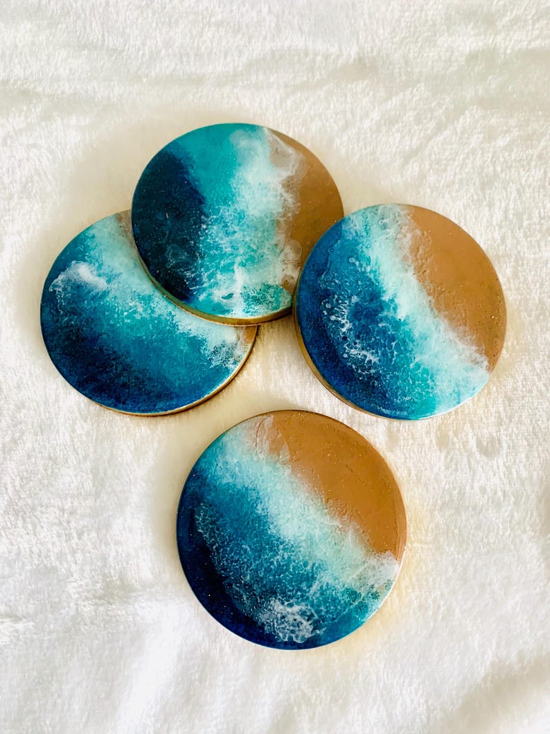 Resin Ocean Coasters: Coastal Wood Base Coasters, 4 Inch - Etsy
