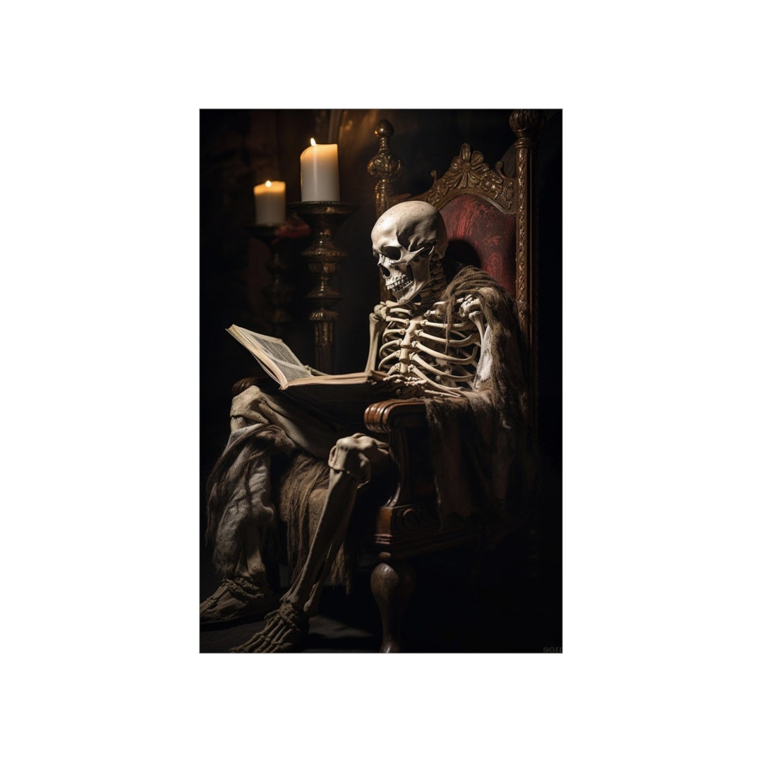 Skeleton Reading a Book Halloween Poster Wall Art Horror - Etsy