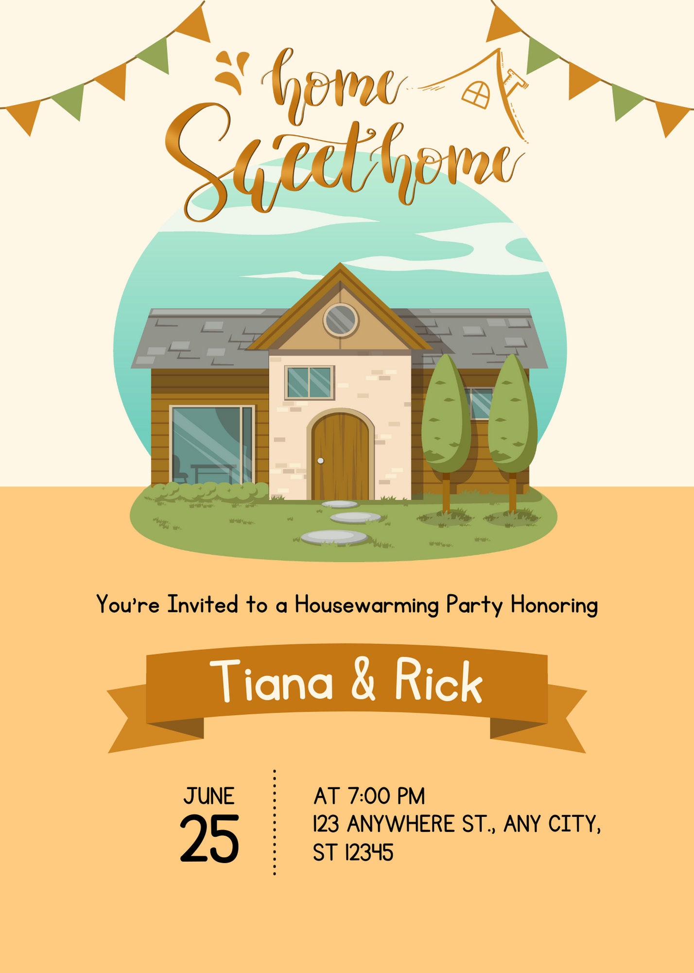Housewarming Invite Template, Orange Invitation Card for Instant ...