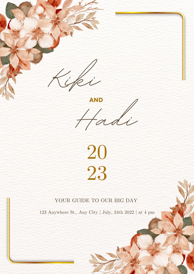 Printable Wedding Invitation, Floral Boho Invitation Card Template ...