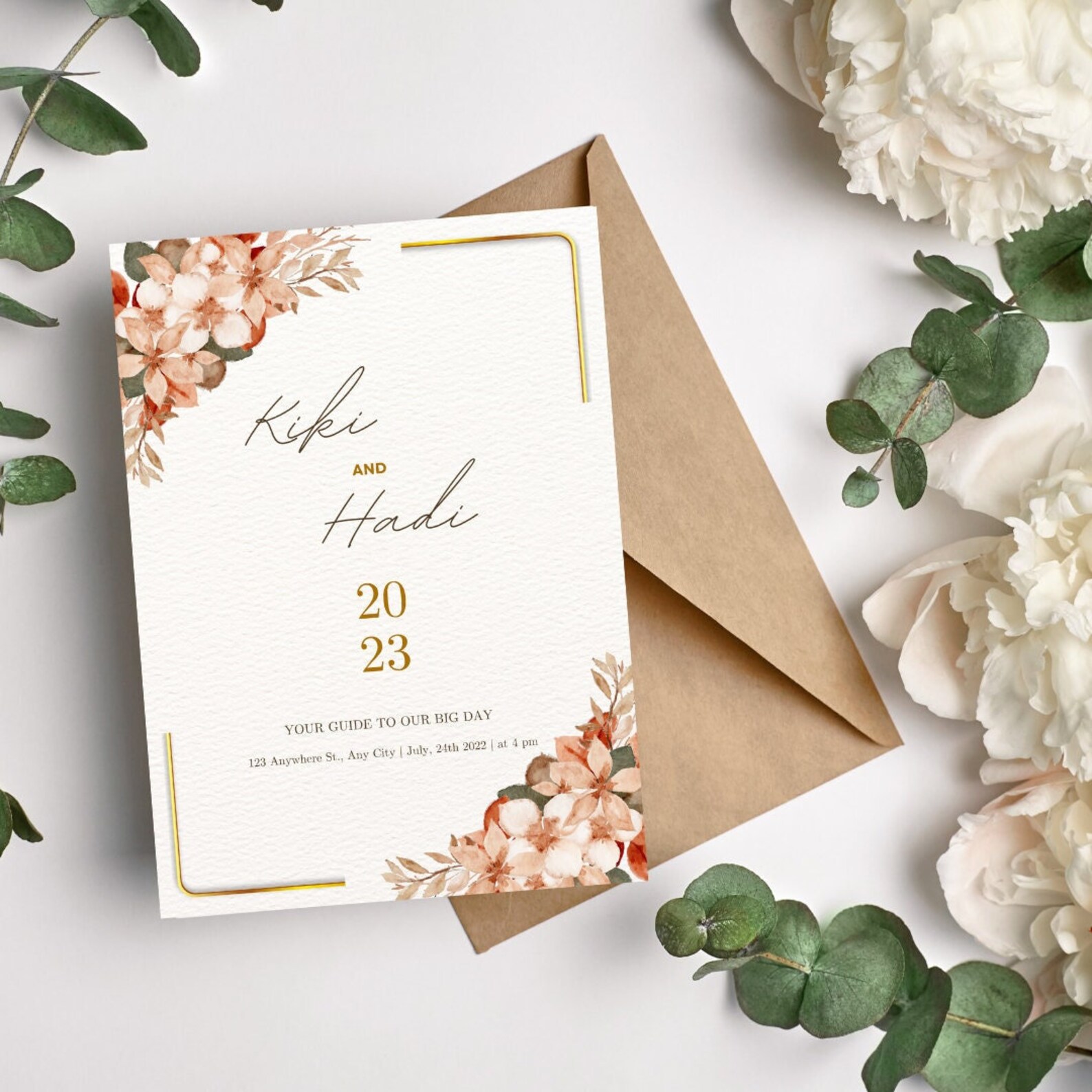 Printable Wedding Invitation, Floral Boho Invitation Card Template ...