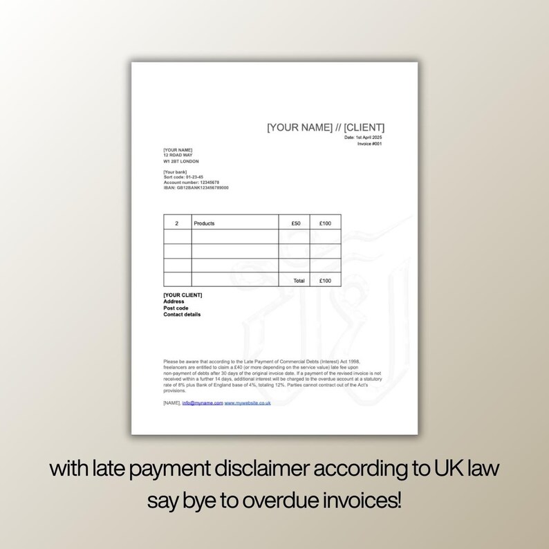 Invoice Template With Late Payment Disclaimer | Freelancers & Self ...