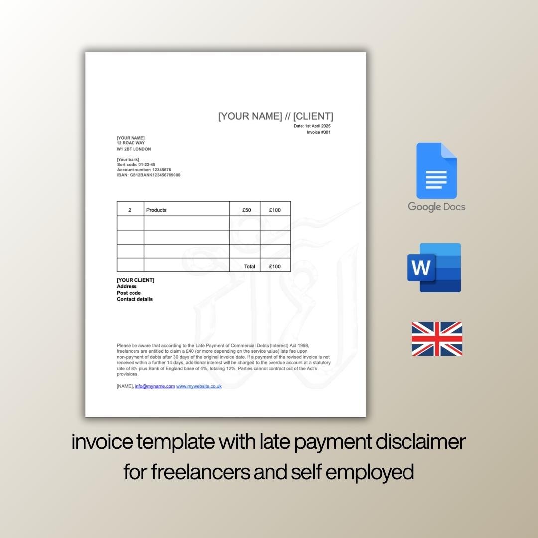 Invoice Template With Late Payment Disclaimer | Freelancers & Self ...