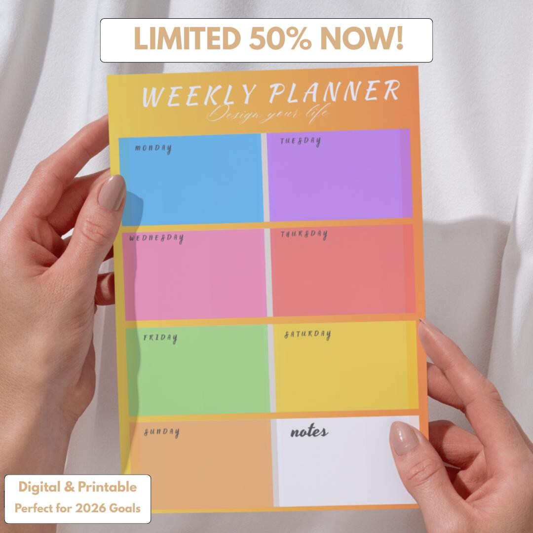 Vibrant Weekly Planner Printable, Colorful Weekly Schedule, 7 Day ...