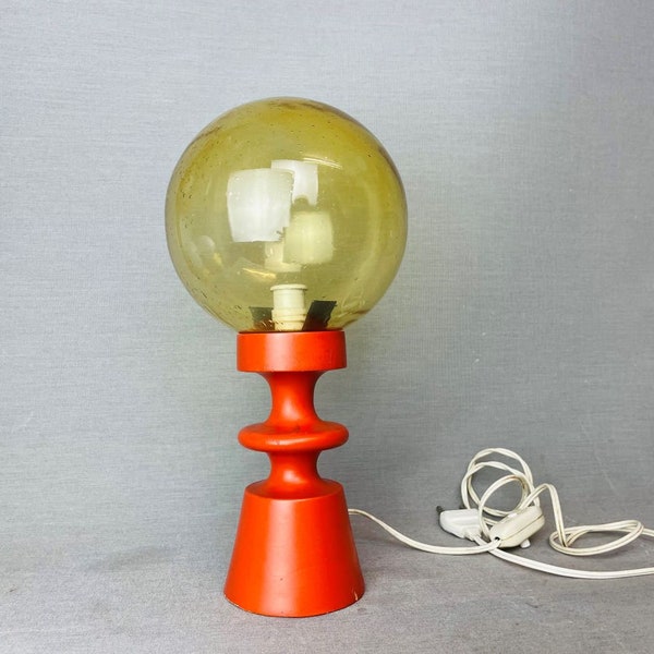 Mid Century Globe Orange Table Lamp - Etsy