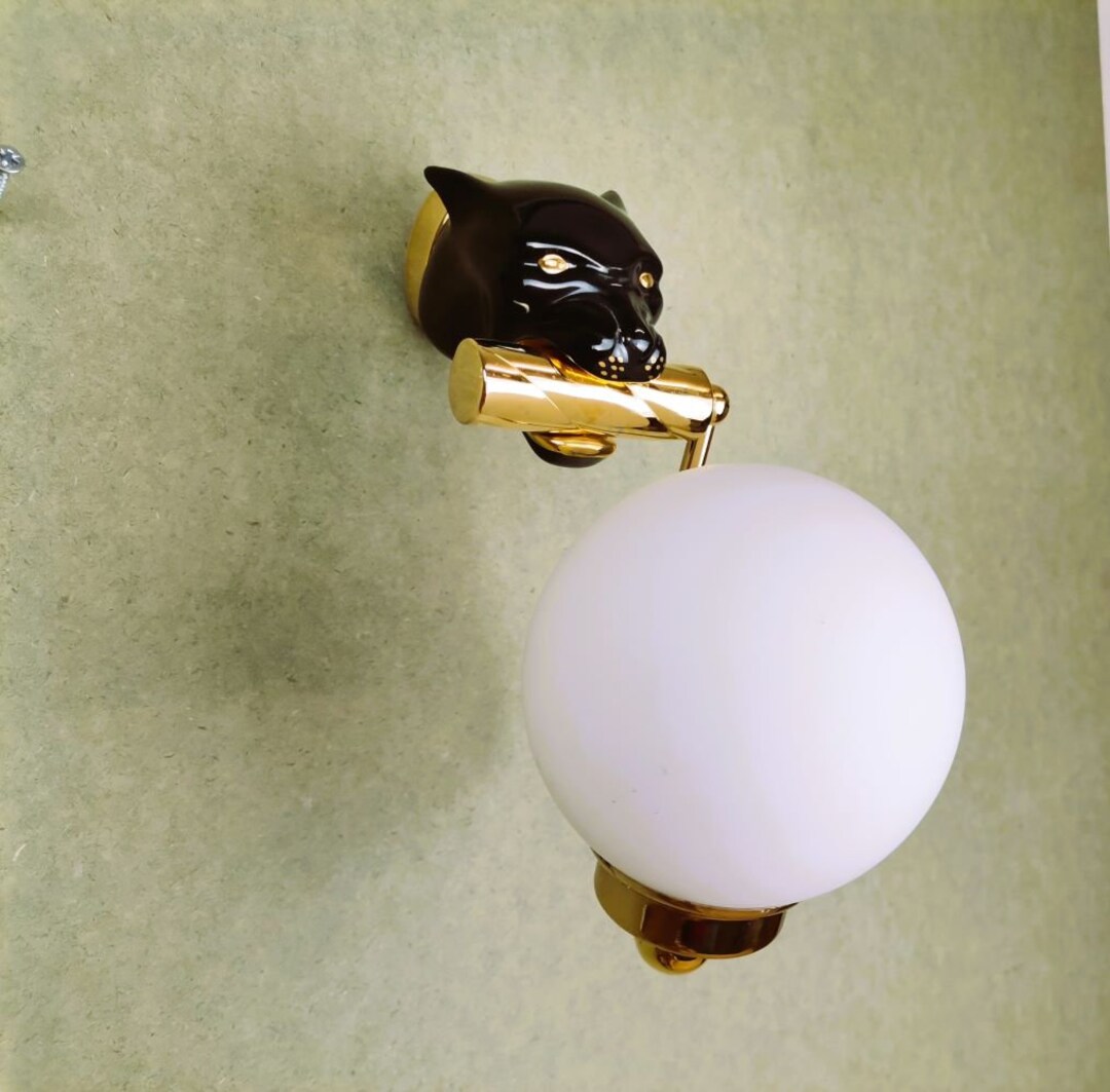 Art Deco Style Black Puma Head Wall Lamp Animal Feline Sconce - Etsy