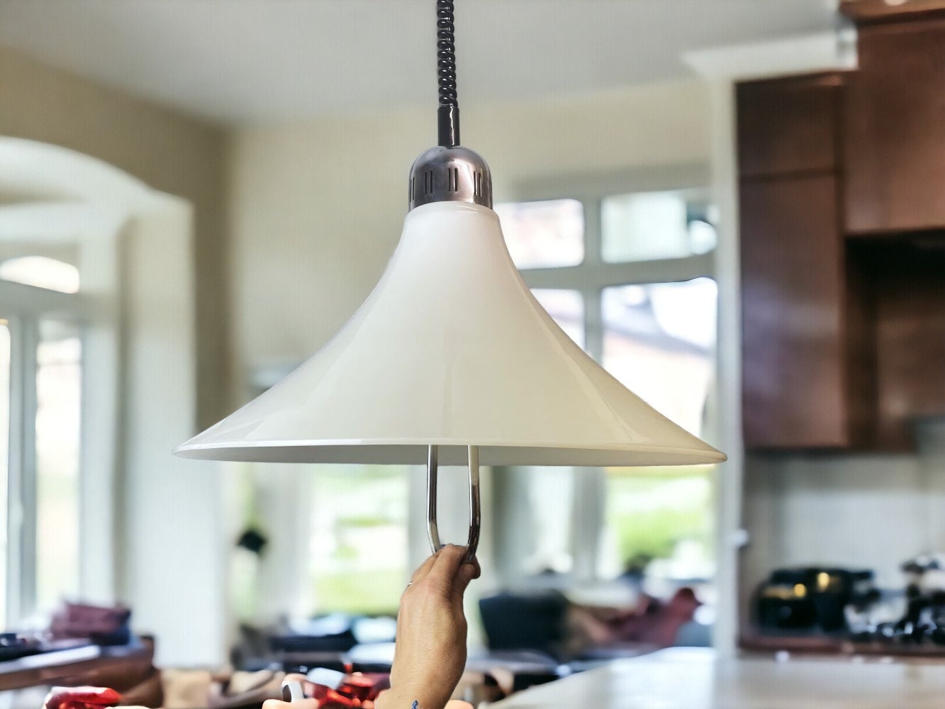 Large Acrylic Mid Century Modern Pull Down Retractable Lamp Above ...