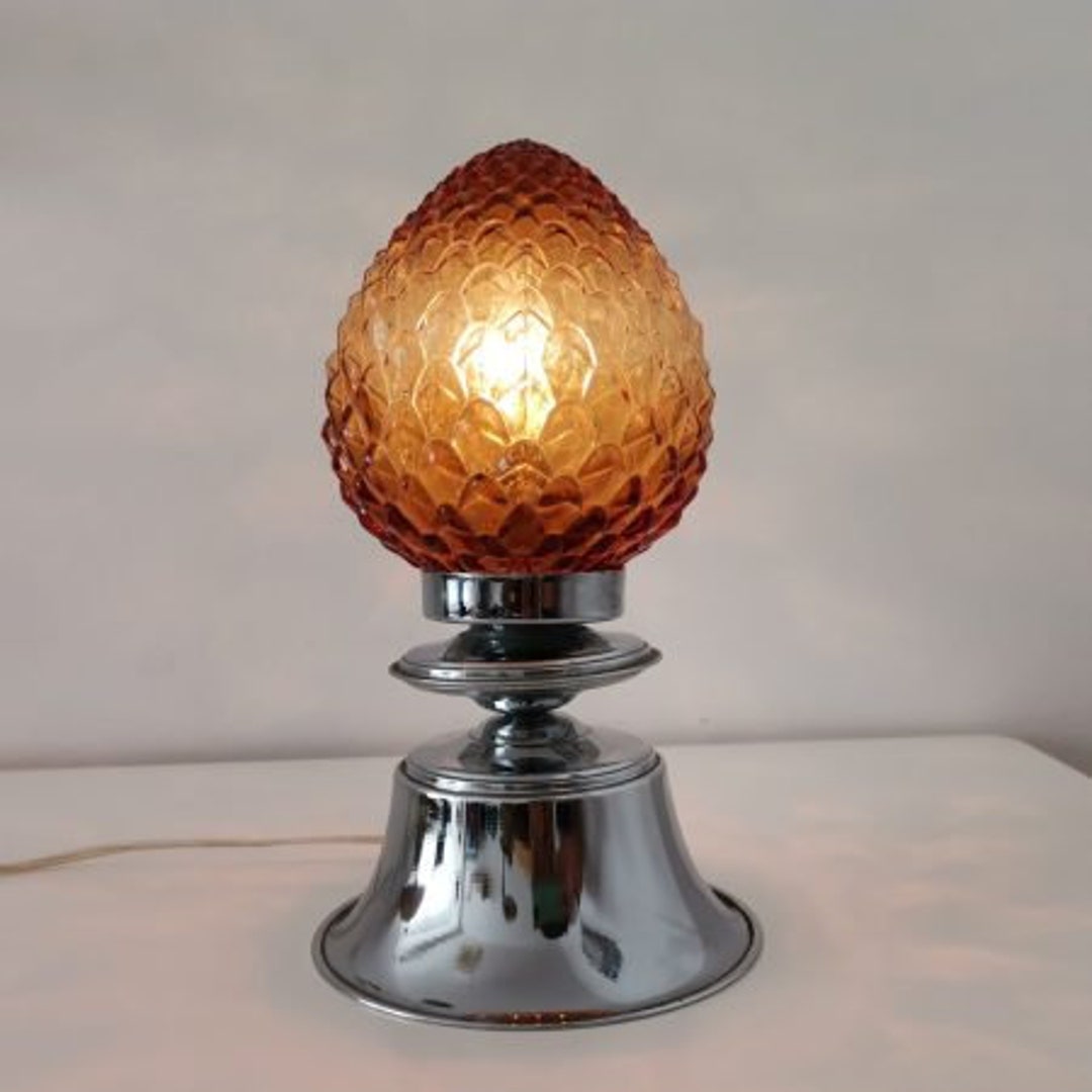 Vintage 60s Chromed Metal Amber Glass Pine Cone Night Light Mood ...