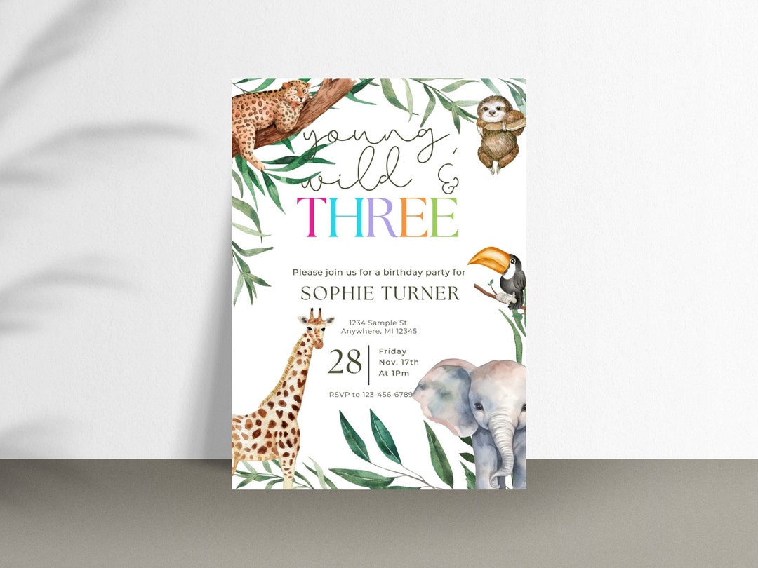Young Wild & Three Invitation Template Girl Birthday Invitation Girl ...