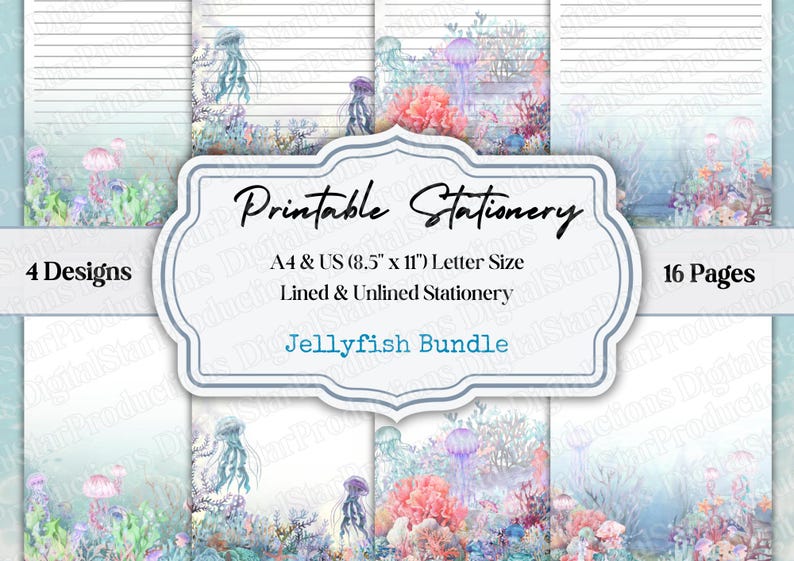Printable Stationery | Jellyfish Bundle Stationery | Printable Writing ...