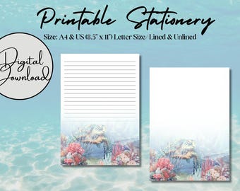Letter Writing – Sea Turtle Watercolor Printable Stationery – Digital Download - Etsy
