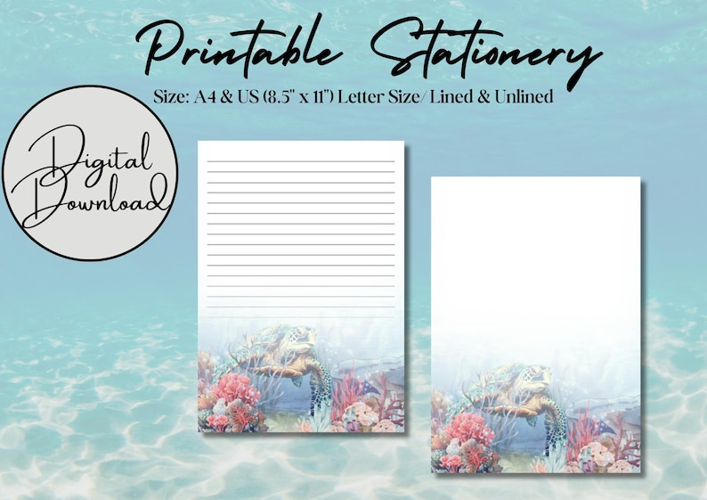Printable Stationery | Watercolor Sea Turtle Stationery | Printable ...