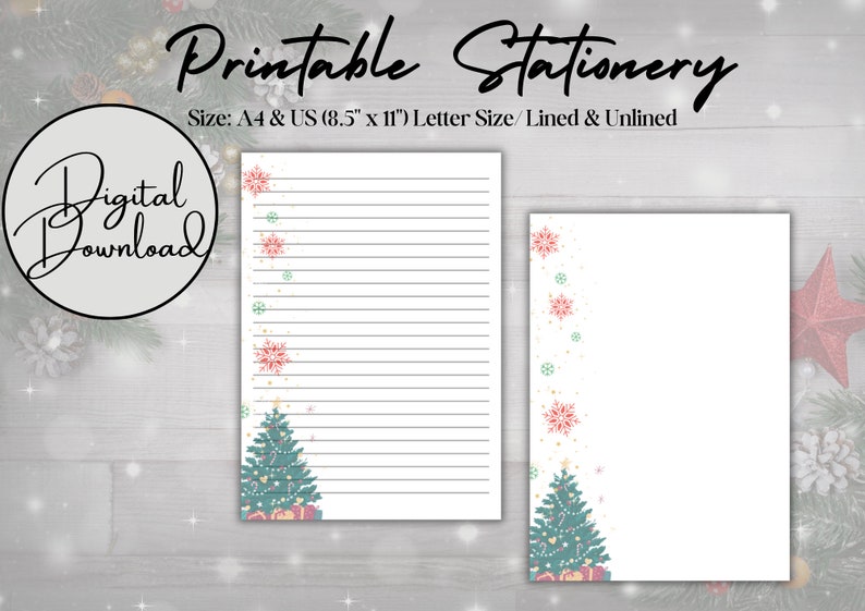 Printable Christmas Tree Stationery Printable Writing Paper A4 US 8.5x ...