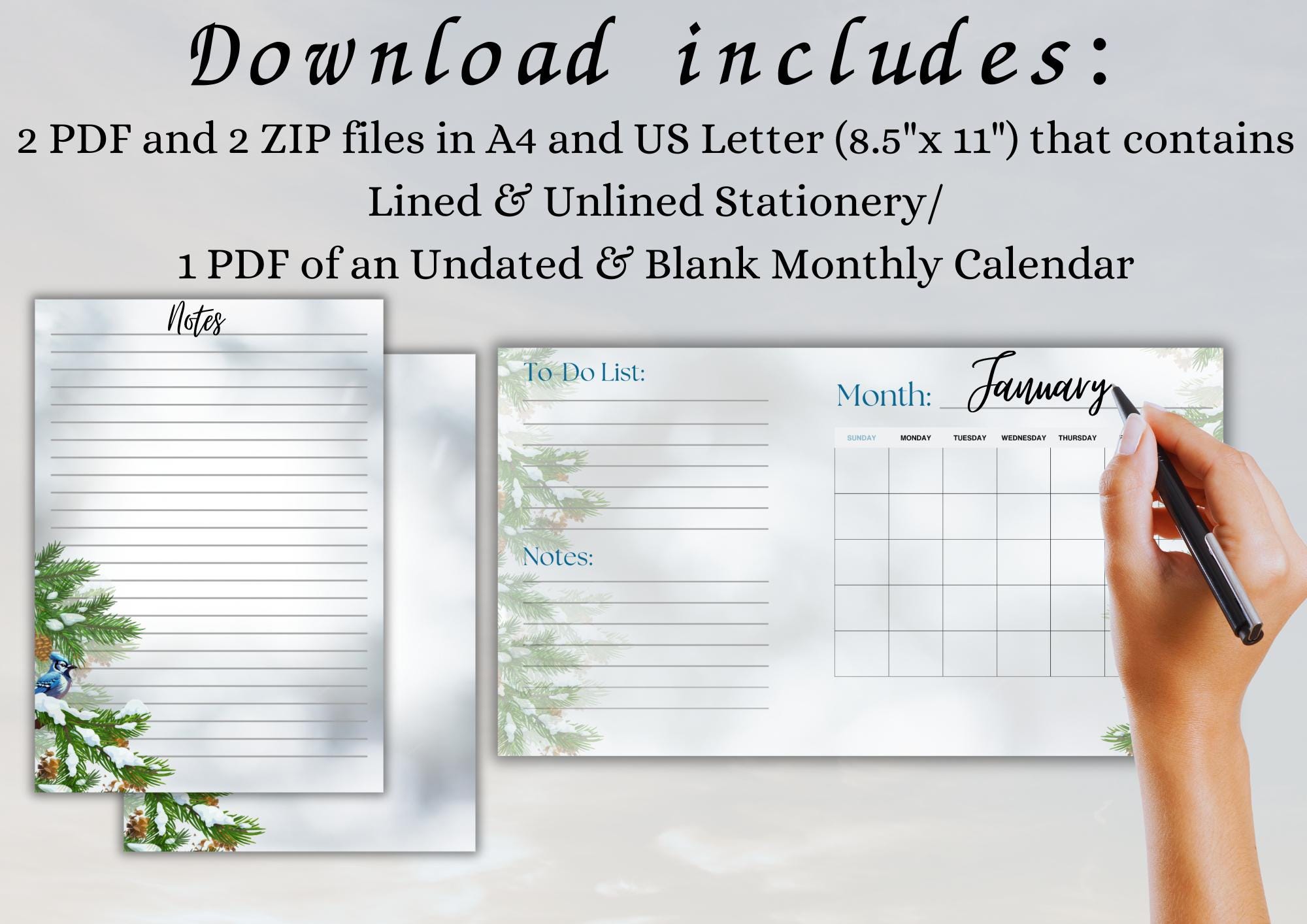 Printable Stationery | Blue Jay | Calendar | Undated Calendar | Writing ...