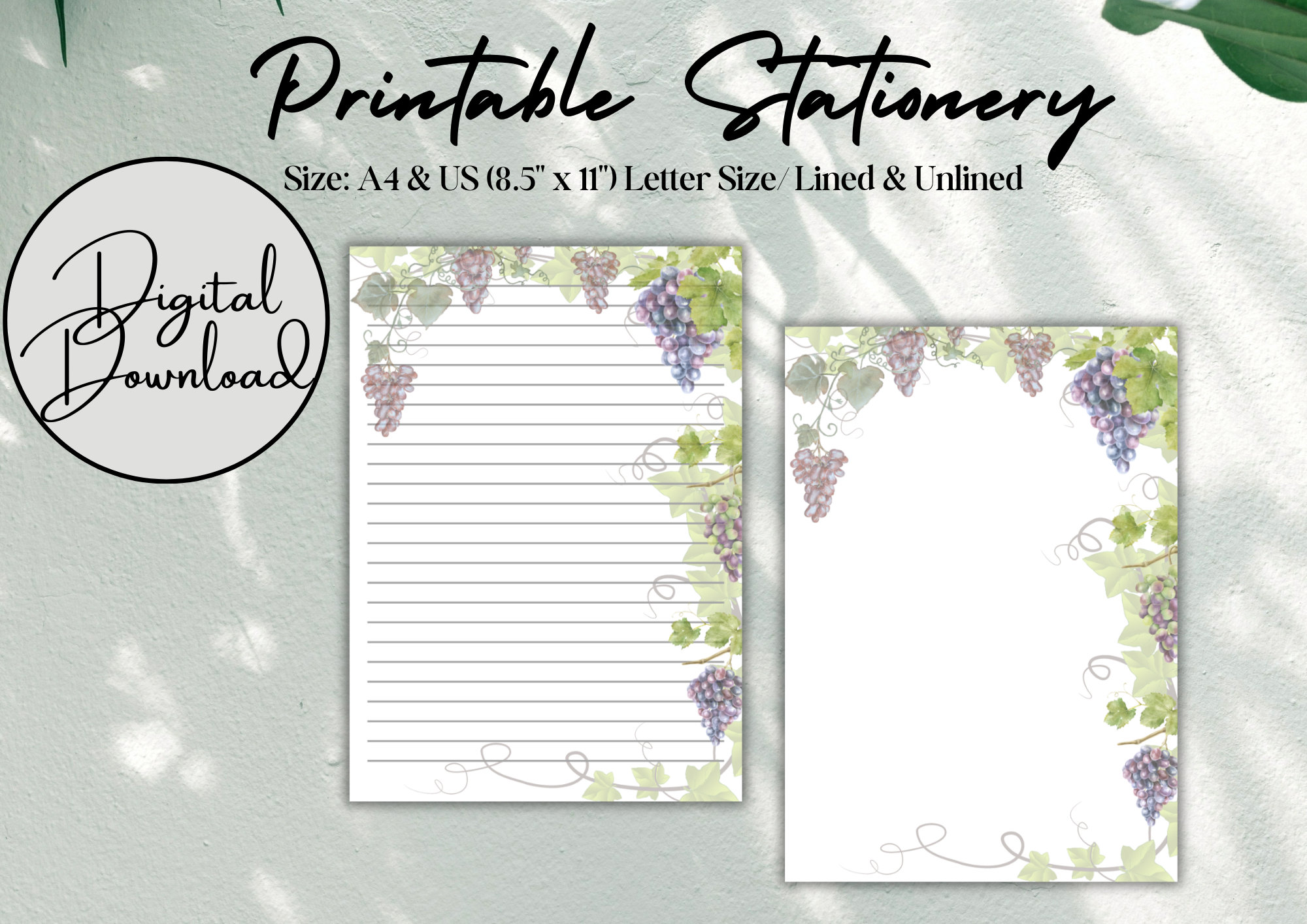 Printable Stationery Grapevine Stationery Printable Writing Paper A4 US ...