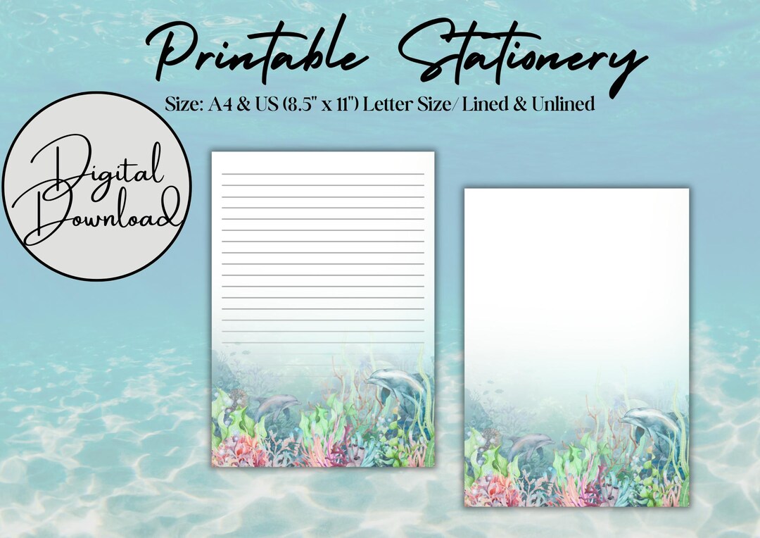 Printable Stationery | Dolphin | Printable Writing Paper | A4 | US (8.5 ...