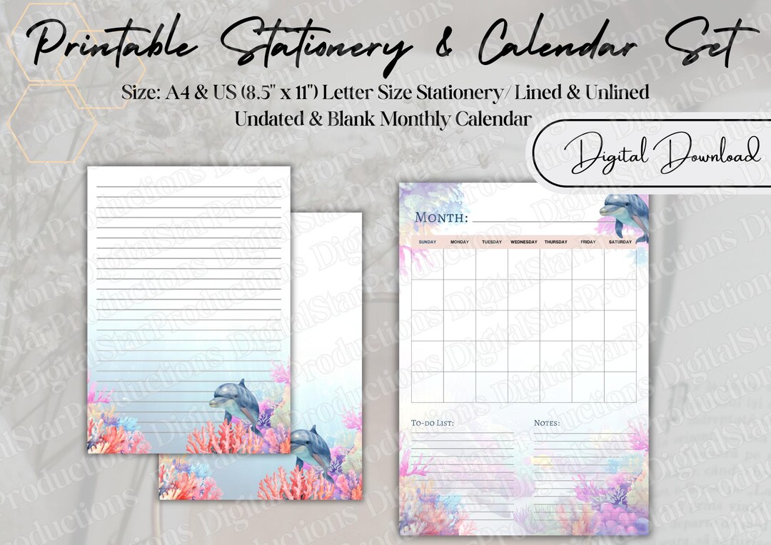 Printable Dolphin Stationery | Calendar Set | Planner | Undated ...