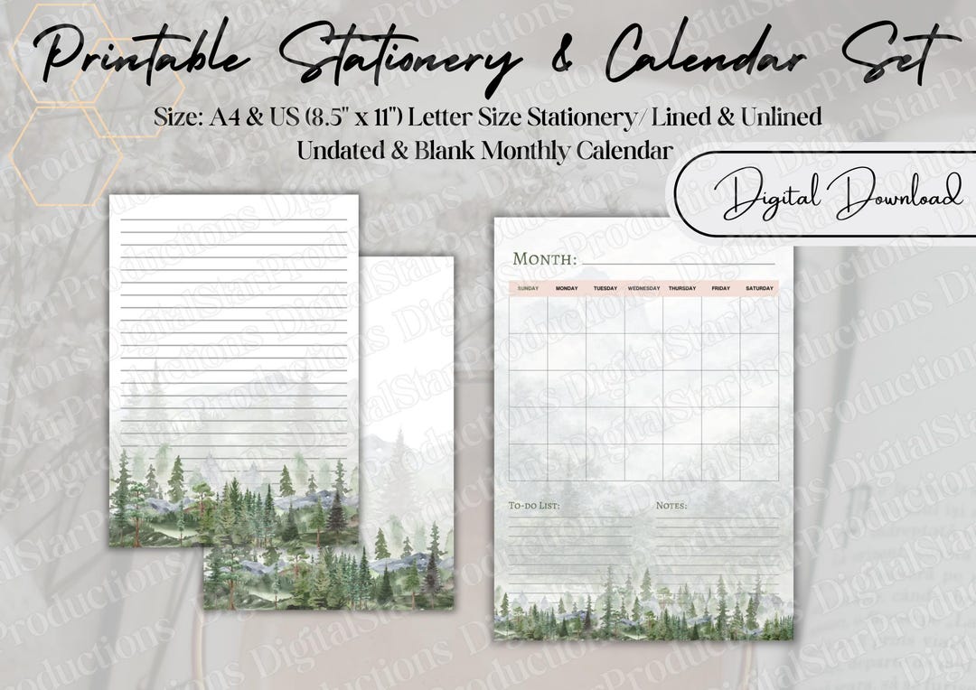 Forest Stationery Calendar Set | Printable Planner (digital Download A4 ...