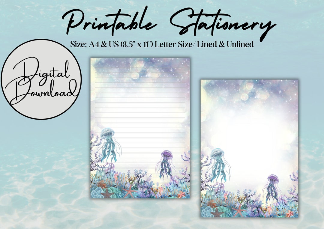 Printable Stationery | Jellyfish | Printable Writing Paper | A4 | US (8 ...