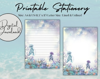 Jellyfish -- Watercolor -- Printable Letter Writing Paper -- Stationery ...