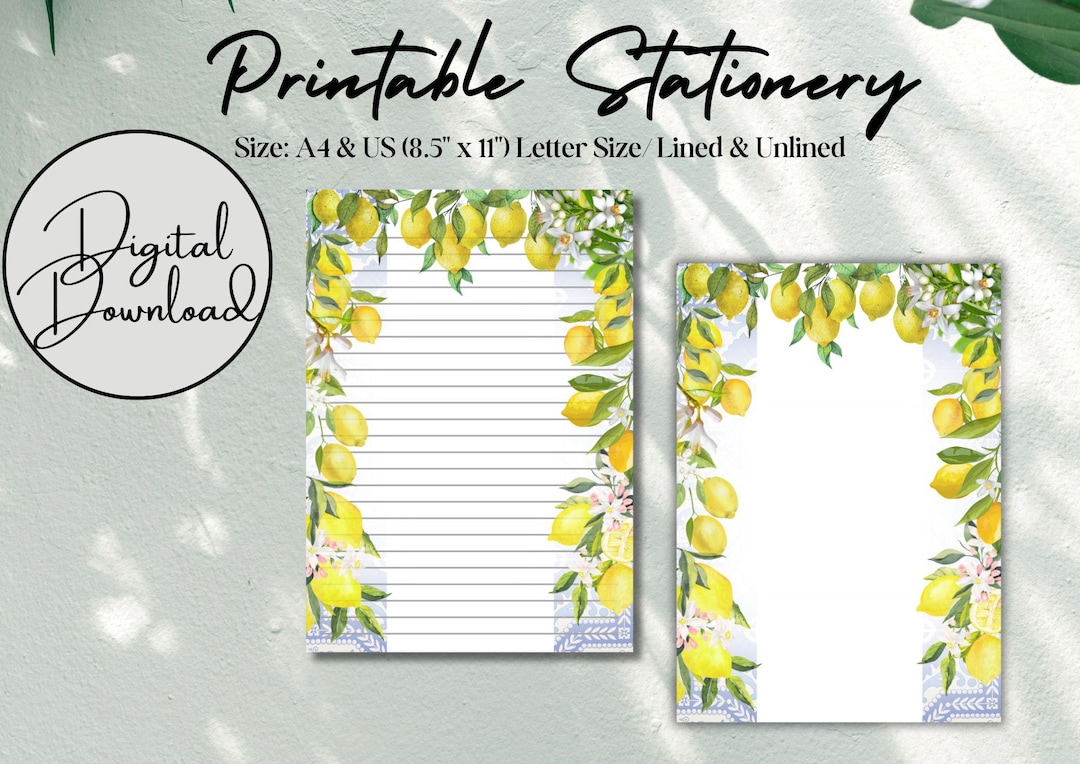 Printable Stationery | Lemon Stationery | Printable Writing Paper | A4 ...