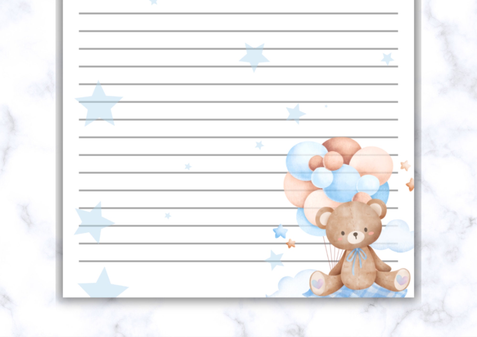 Printable Stationery Baby Bear blue Printable Writing Paper A4 US 8.5x ...