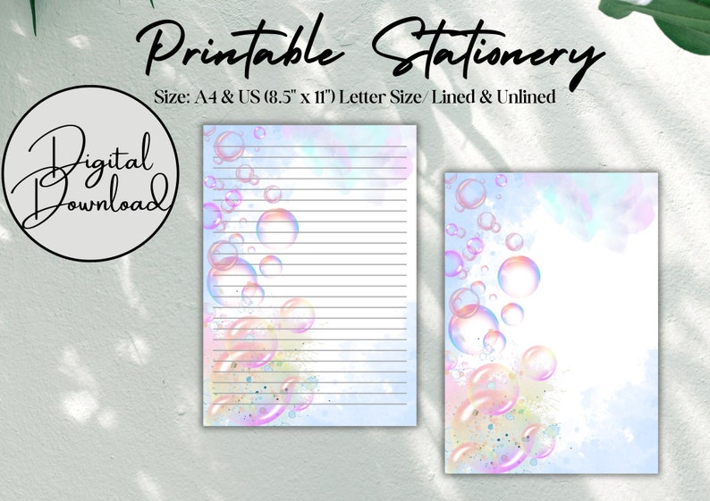 Printable Stationery | Bubbles | Printable Writing Paper | A4 | US (8.5 ...