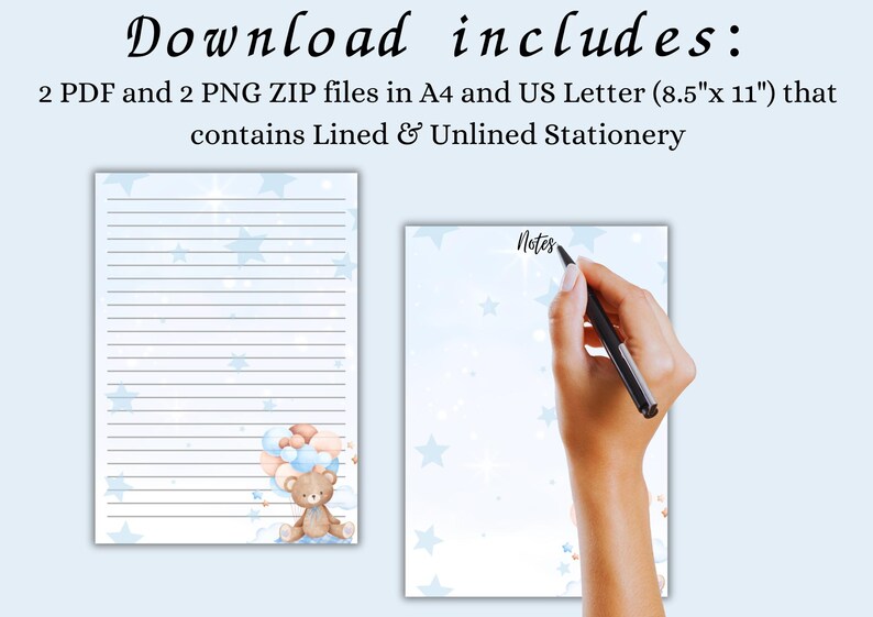 Baby Bear Stationery | Blue | Printable Writing Paper | Letter Writing ...