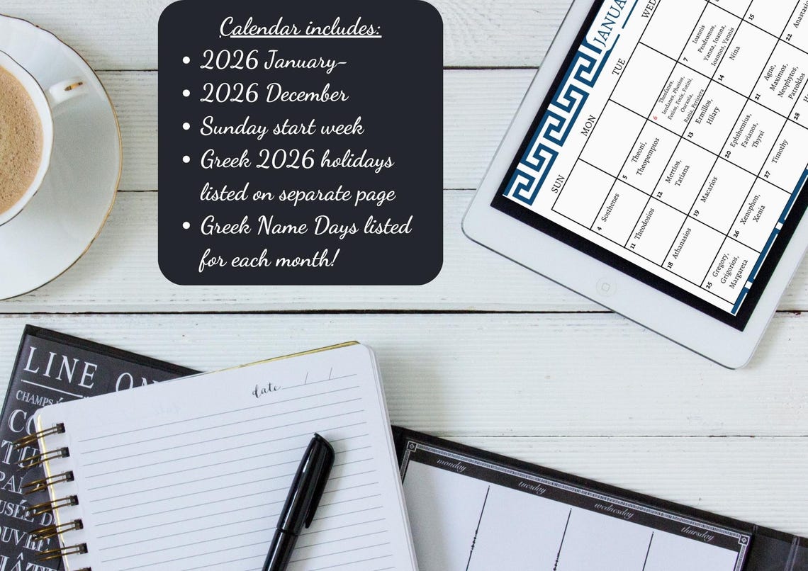 Printable 2026 Greek Name Day Calendar | 12 Months Calendar | Greek ...