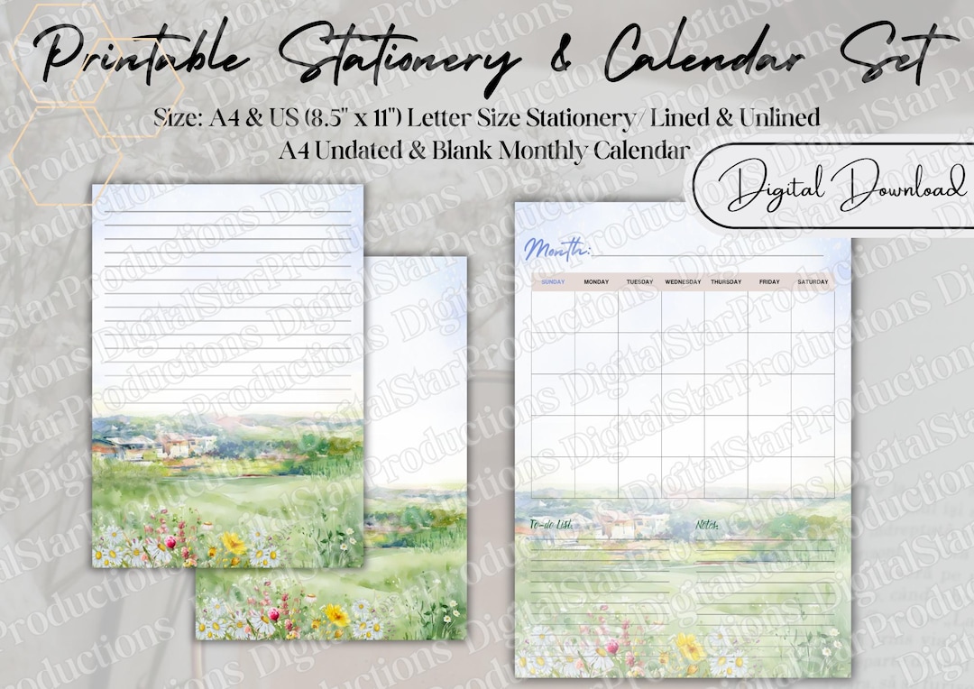 Printable Wildflower Meadow Stationery | Calendar Set | Planner ...