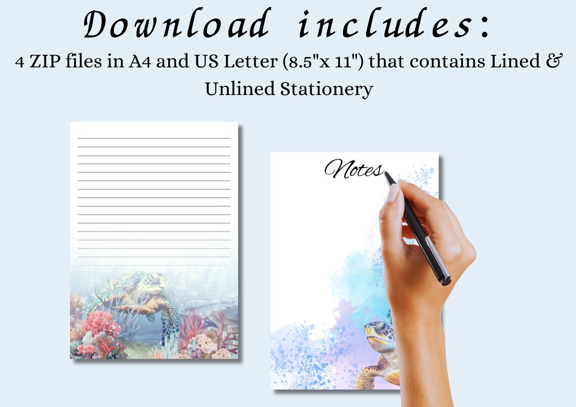 Printable Stationery Sea Turtle Stationery Bundle Printable Writing ...