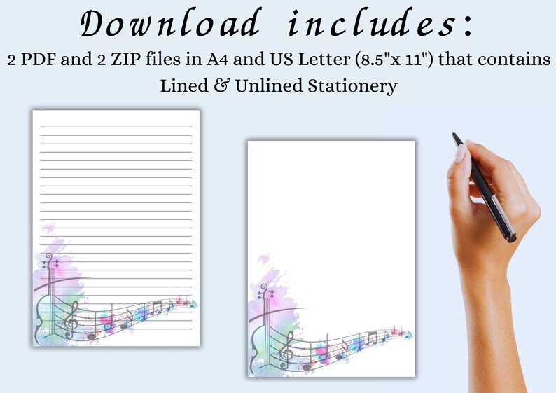 Music Stationery | Printable Writing Paper | Letter Writing | A4 | US ...