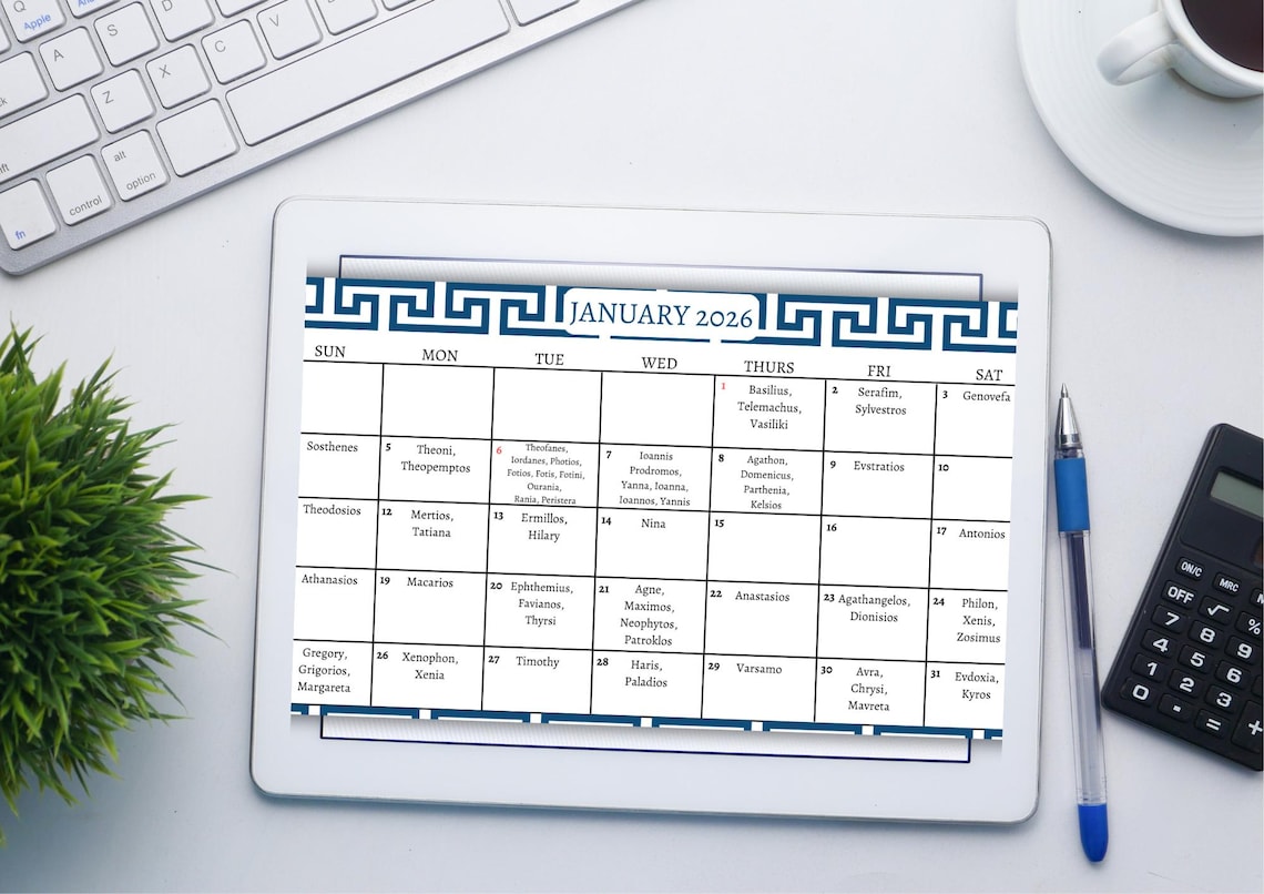 Printable 2026 Greek Name Day Calendar | 12 Months Calendar | Greek ...