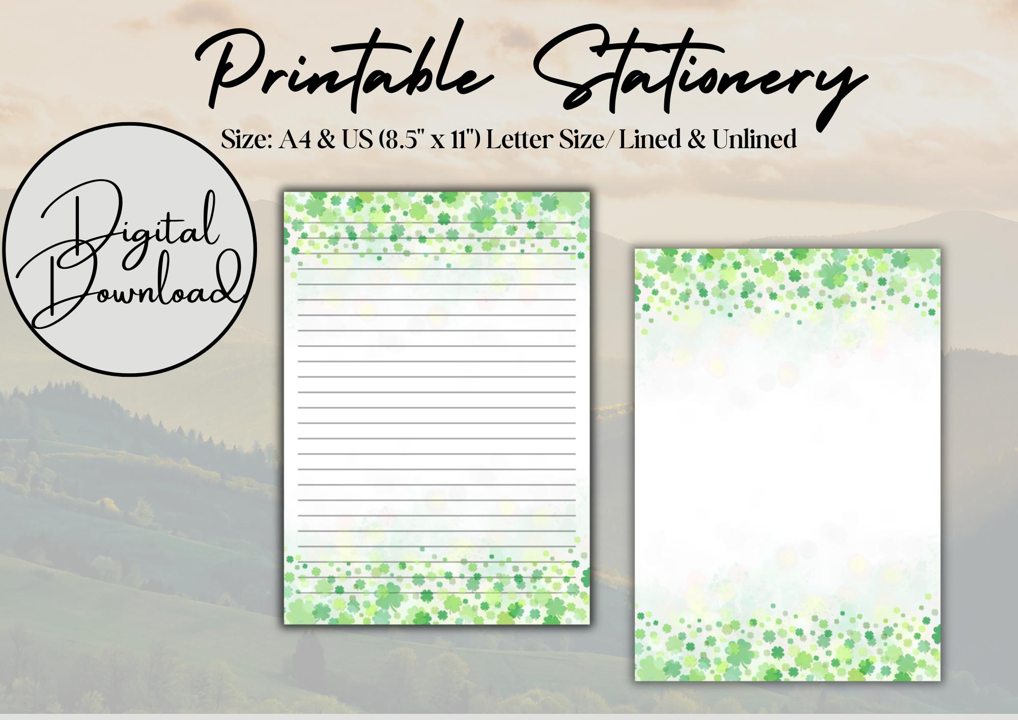 Printable Stationery | Clover | Shamrock | Printable Writing Paper | A4 ...