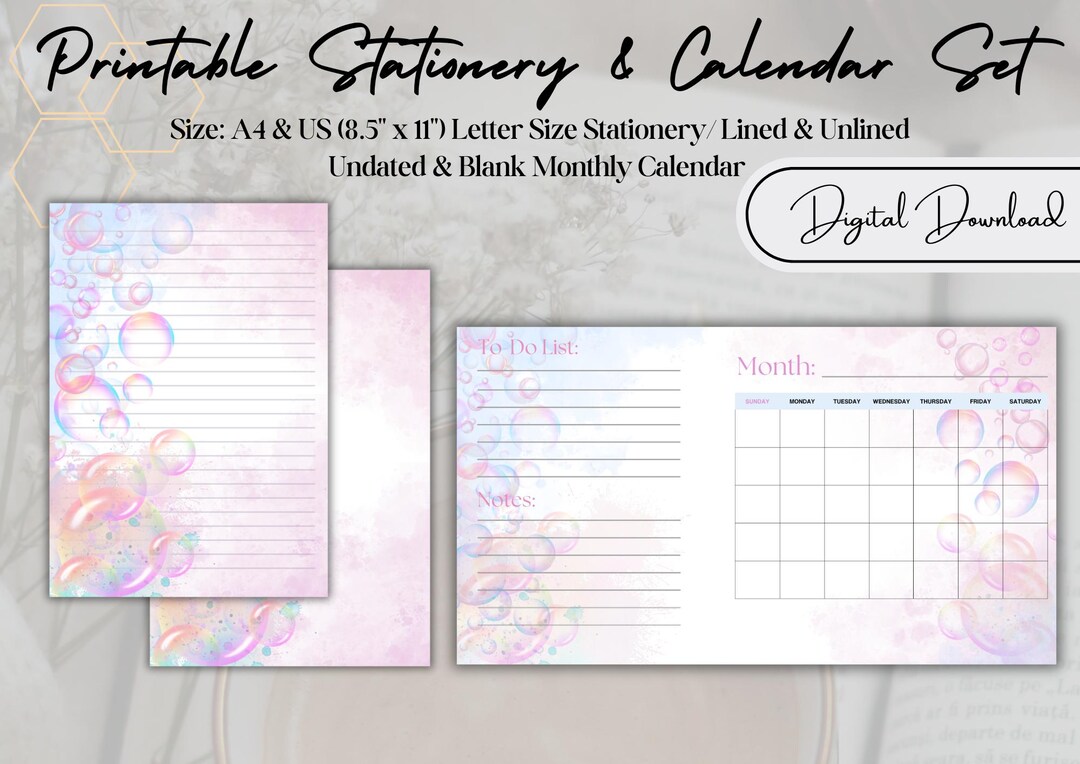 Printable Stationery | Bubbles | Calendar | Undated Calendar | Writing ...