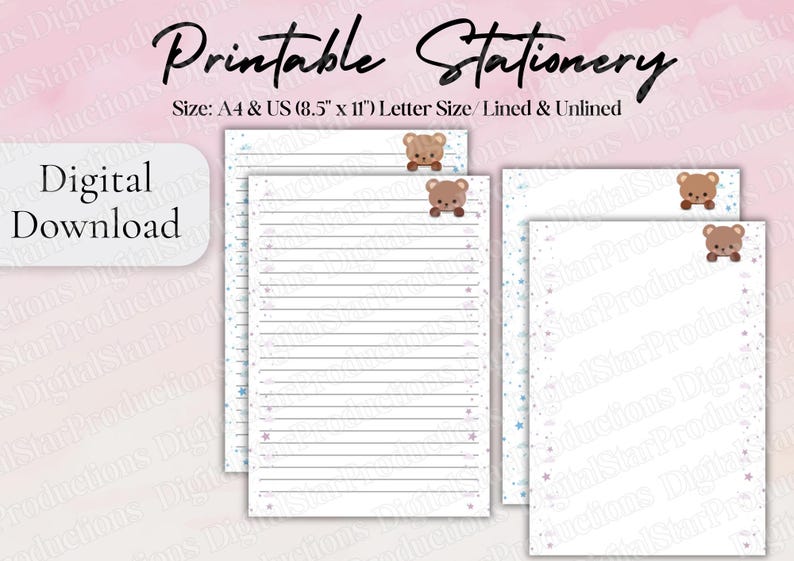 Cute Teddy Bear Stationery | Printable Writing Paper | Letter Writing ...