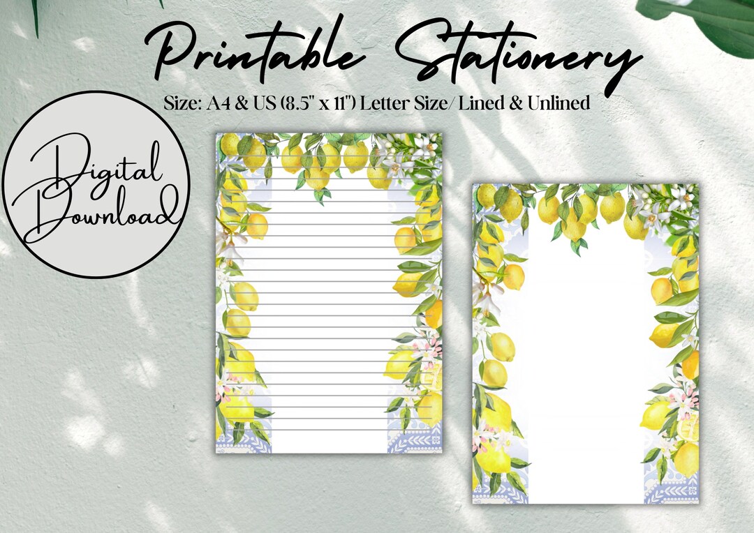 Printable Stationery Lemon Stationery Printable Writing Paper A4 US 8 ...