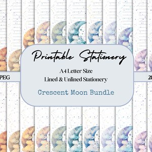 Printable Stationery | Moon | Crescent | Bundle | Printable Writing ...