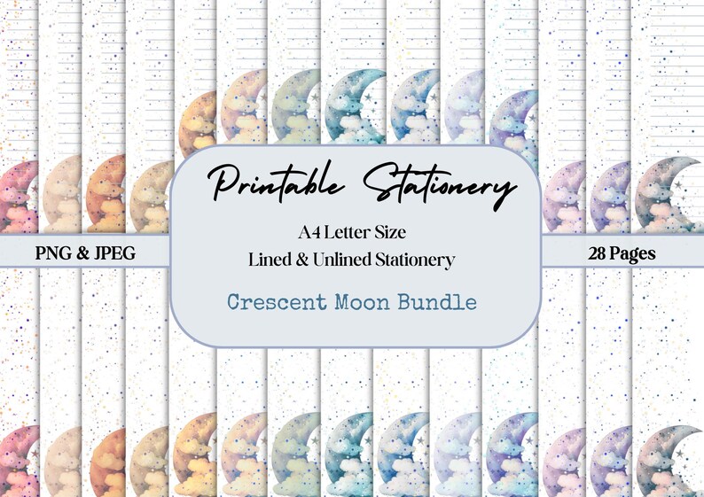 Printable Stationery | Moon | Crescent | Bundle | Printable Writing ...